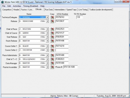 National FIS Software : Officials - SplitSecond